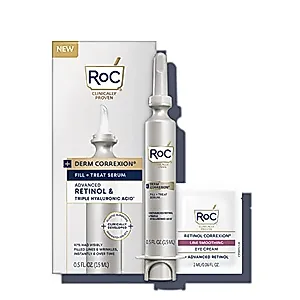 RoC Derm Correxion Fill + Treat Advanced Retinol Serum, Wrinkle Filler Treatment with Hyaluronic Acid for Forehead Wrinkles, Crow's Feet, Eleven Wrinkles, and Laugh Lines, 15ml