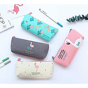 iToolai Canvas Pen Pencil Case Bag Zipper Travel Pouch Cosmetic Bags (Pack of 4, Flamingo and Cactus)
