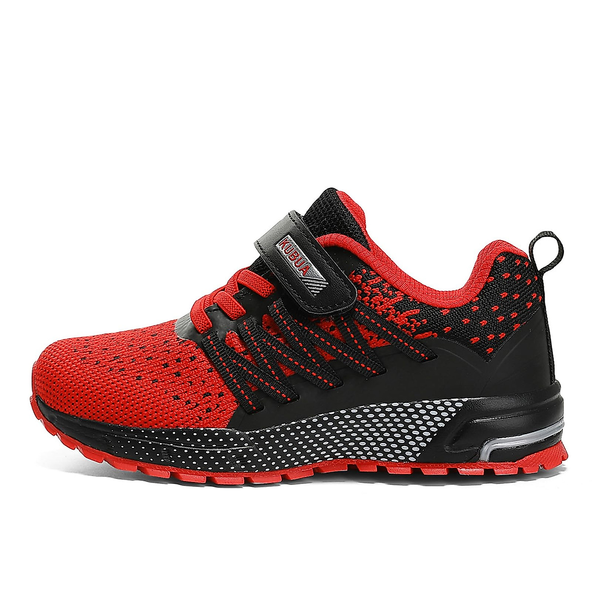 KUBUA Kids Sneakers for Boys Girls Running Tennis Shoes Lightweight Breathable Sport Athletic Black Red Big Kid Size 2