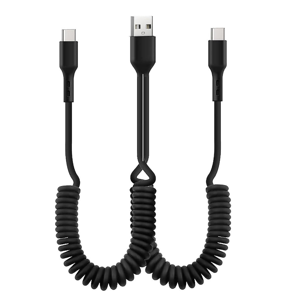 Dual USB C Multi Charging Cable Dual 4ft Length Cable Multi USB C Cable USB Charging Cable Dual Coiled Compatible with Cell Phones/Huawei/Samsung Galaxy/Pixel/LG/Tablets