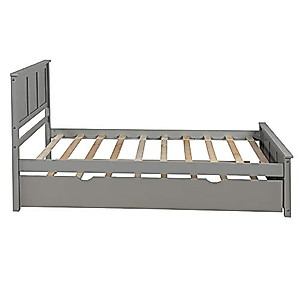 GLORHOME Twin Platform Bed Wood Day Bed Frame with Trundle and Headboard,Living Room/Bedroom Furniture for Kids Teens Adults, Grey
