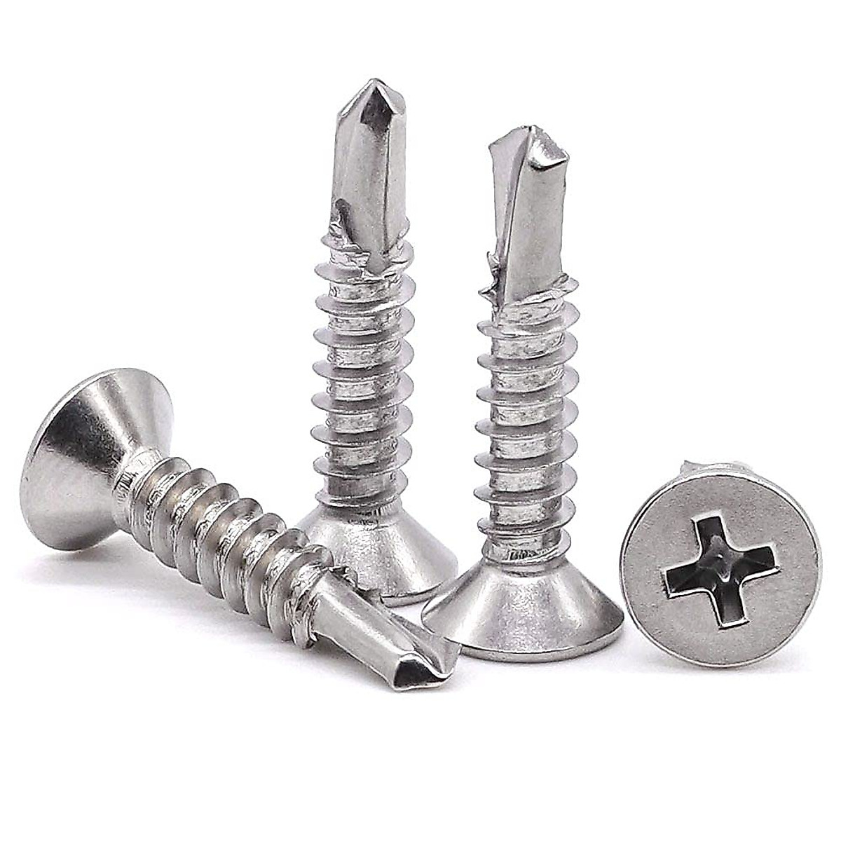 Glvaner 60pcs #10 x 3/4" Phillips Flat Head Self Drilling Screws, Stainless Steel 410, Flat Head Self Quick Self Tapping Screws for Sheet Metal Wood Plastic, Without Pre-drilled Holes