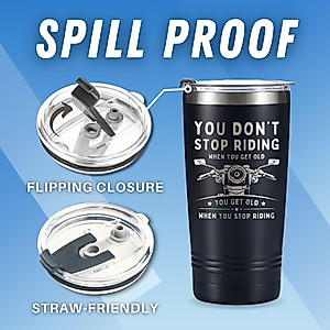 Onebttl Motorcycle Biker Retirement Gifts for Men, Grandpa, Tumbler Travel Coffee Mug, Dad, Rider, Stainless Steel 20oz/590ml - Don't Stop Riding