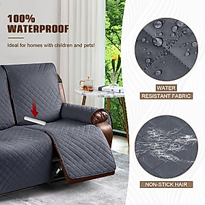 KinCam Waterproof Loveseat Recliner Cover, Reclining Loveseat Covers for 2 Seat, Recliner Sofa Cover Furniture Protector with Elastic Straps for Kids, Pets, Gray