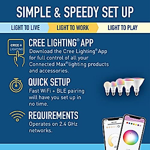 Cree Lighting Connected Max Smart Led Bulb A19 60W Tunable White + Color Changing, 2.4 Ghz, Works With Alexa And Google Home, No Hub Required, Bluetooth + Wifi, 1Pk