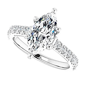 JEWELERYIUM 1 CT Marquise Cut Colorless Moissanite Engagement Ring, Wedding/Bridal Ring Set, Solitaire Halo Style, Solid Sterling Silver Vintage Antique Anniversary Promise Ring Gift for Her (6.5)