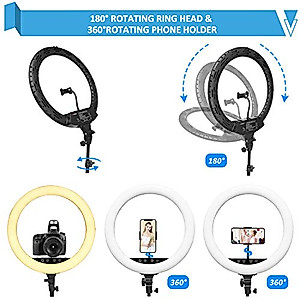 WISAMIC Ring Light Kit 18 inch with Stand and Phone Holder Bi-Color Dimmable 2800K-6000K LED Ring Light with Tripod and Remote for Camera Makeup Selfie YouTube Video Photography Shooting iPhone Vlog