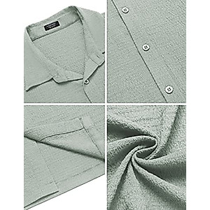 COOFANDY Men's Casual Short Sleeve Button Down Shirt Textured Summer Beach Shirt Light Green