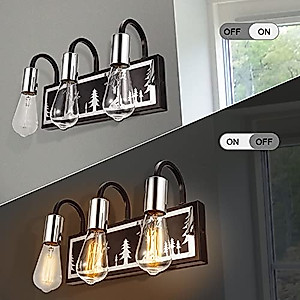 Darkaway Wall Sconces Farmhouse Bathroom Light Fixtures, Black and Chrome 3-Light Fixture with Rustic Deer Pattern Decoration for Hallway Bedroom Porch Living Room Dining Room Patio Courtyard Hotel