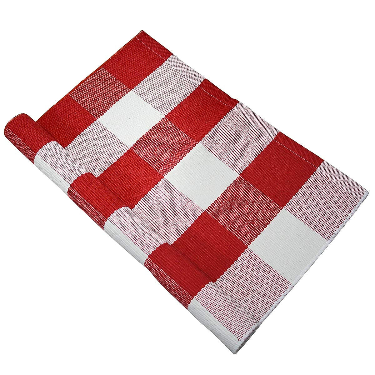USTIDE Cotton Buffalo Plaid Rug Red&White Check Rugs 23.6"X51" Hand-Woven Indoor or Outdoor Rugs for Layered Door Mats Washable Carpet for Front Porch/Kitchen/Farmhouse/Entryway