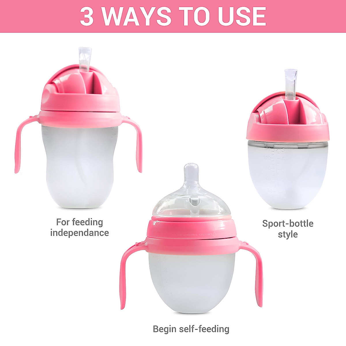 ANPEI 3-in-1 Weighted Straw Sippy Cup Conversion Kit for Comotomo Bottles | Versatile, Leak-Proof - Easy-to-Use Solution for Babies and Toddlers | Compatible with 5oz & 8oz Bottle (Pink)