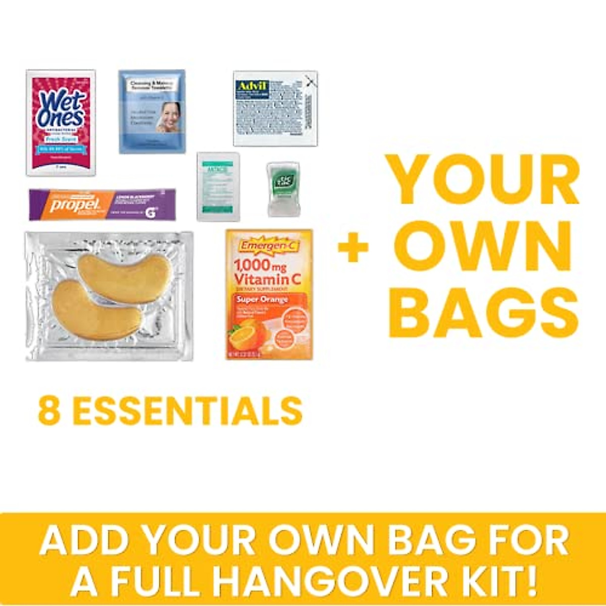 After Party Hang Over Kit Supplies for Bachelorette Party Favors, Bag Stuffers, Wedding Parties, 21st Birthdays & More - 7 Essential Drinking Supplies Per Set for by Real Vitamins (1 Set)