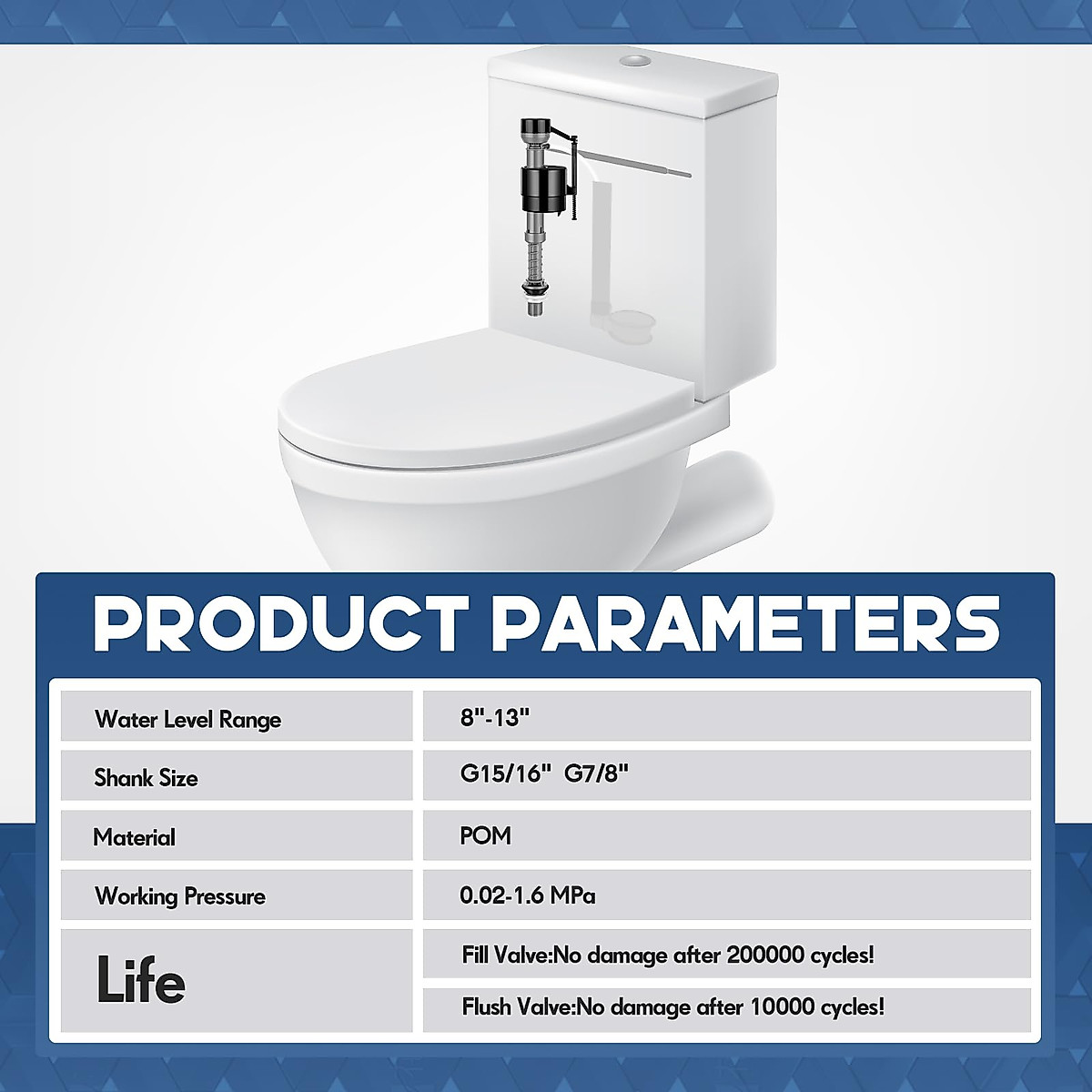 Lasnten 8 Pieces Toilet Fill Valve Toilet Tank Replacement Kit Toilet Valve Replacement Kit Toilet Flush Valves Toilet Parts Inside Tank for Tank and Bowl Water Control