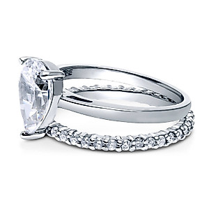 BERRICLE Sterling Silver Solitaire Wedding Engagement Rings 1.8 Carat Pear Cut Cubic Zirconia CZ Ring Set for Women, Rhodium Plated Size 7