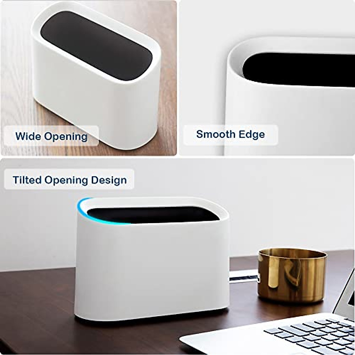 Mini Desktop Trash Can,Tiny Garbage Can with Trash Bags,1.5L Small Countertop Trash Bin,Little Waste Basket of Bathroom,Miniature Waste Bin for Office Desk,Vanity,Coffee Table,Makeup Tabletop (White)