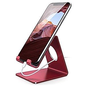 Lamicall Cell Phone Stand, Phone Dock : Cradle, Holder, Stand, Compatible with Phone 12 Mini 11 Pro Xs Xs Max Xr X 8 7 6 6s Plus 5 5s 5c All Android Smartphone Charging, Accessories Desk - Red