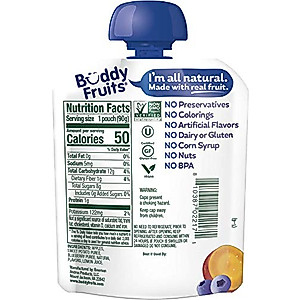 Buddy Fruits & Veggies Snacks To Go Blueberry Sweet Potato Unsweetened Applesauce 3.2oz (18pk) Gluten-Nut-Dairy-Preservative-BPA Free, Non GMO, Kosher