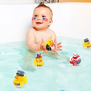 Haooryx 20Pcs Patriotic Rubber Duckies Toys, Novelty Funny Squeeze Ducks Holiday Patriotic Party Supplies Red Blue White Bathtub Duck Toys Baby Shower Float Ducky School Goodie Bag Filler Class Reward