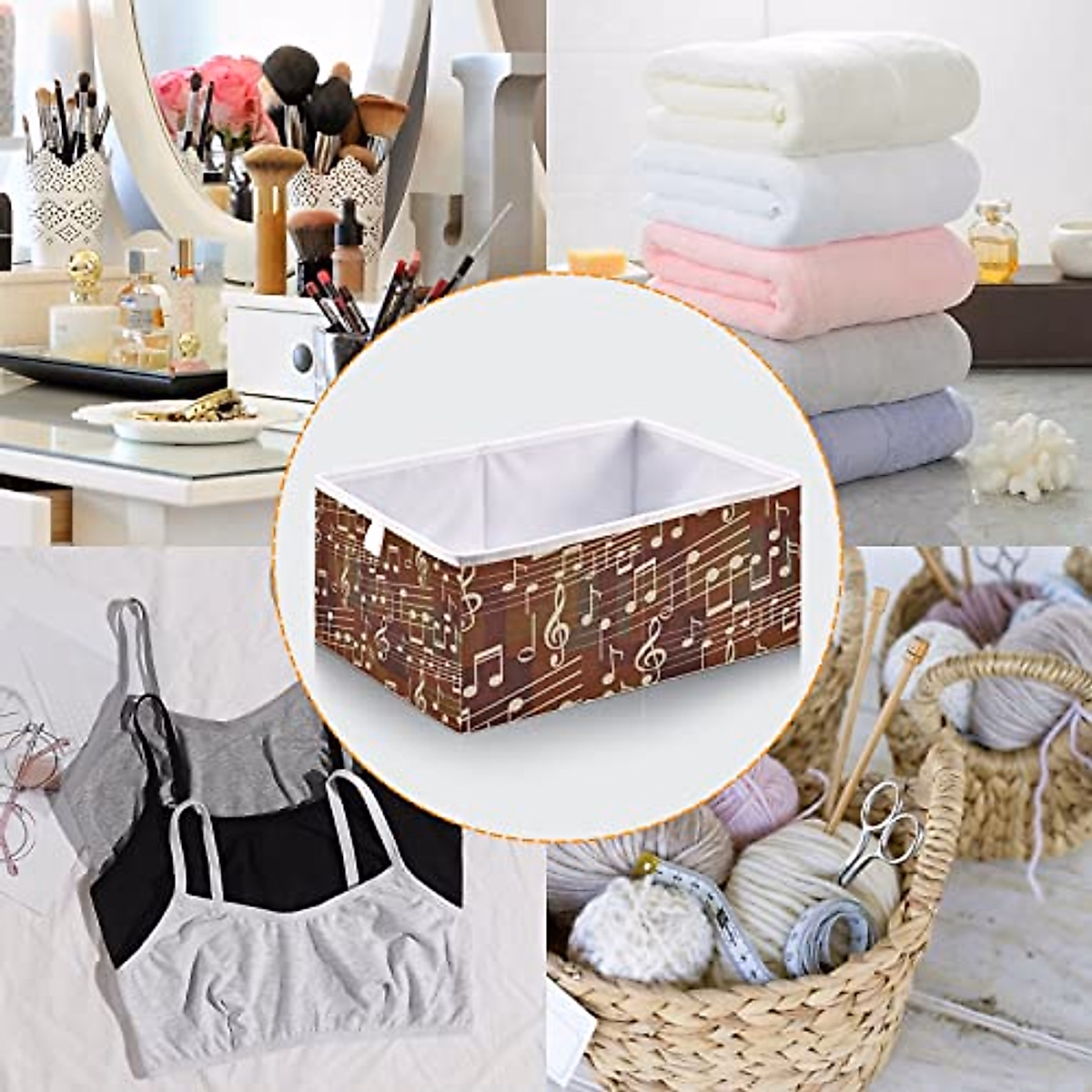 Endless Music Note Storage Basket Storage Bin Rectangular Collapsible Nursery Baskets Toy Storage Box Organizer for Laundry Room Balcony