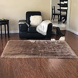 LAMBZY '' Lena Collection '' Faux Sheepskin | Super Soft Hypoallergenic Rectangular Area Rug | Plush Fur Premium Shag (2'x3',60x90 cm, Camel)