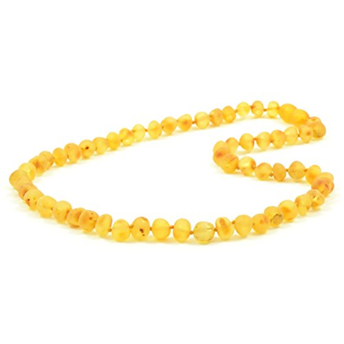 Raw Amber Necklace for Adults - Lemon Color - 17.7 Inches - Baltic Amber Land - Hand-made From Unpolished / Certified Baltic Amber Beads - Knotted - Screw Clasp (Lemon)