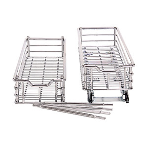 Household Essentials Narrow Sliding Cabinet Organizers (7" and 5"), Two Tier Chrome Organizers, Great for Slim Kitchen and Bathroom Cabinets
