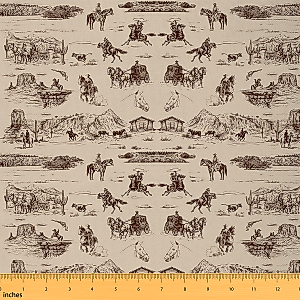 Western Cowboy Decorative Waterproof Outdoor Fabric 3 Yard for Chairs, Western Fabric by The Yard Vintage Western Cowboy Upholstery Fabric for Brown Farmhouse Outdoor Fabric