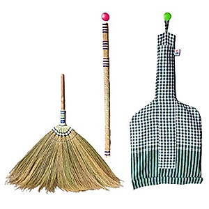2 in 1 Natural Grass Broom Set by SN SKENNOVA -Traditional Sweeping Broom Thai Handmade Broom Handmade Kitchen Broom Asian Broom (26" 40")