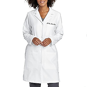 Personalized Embroidered Lab Coat for Women with Medical Specialty ICON & Your Name or Text, 13 Thread Colors - Custom Embroidered Women's Laboratory Coats w/ 3 Pockets & Long Sleeve, White - Large