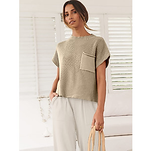 ANRABESS Women's Two Piece Outfits Knit Sweater Pullover Crop Top & Pants Lounge Matching Tracksuit Sweatsuit Sets 2024 Trendy Loungewear Clothes Khaki White X-Large