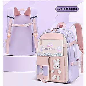 Nzahdwu Kawaii Backpack Girls, Cute Bunny Backpacks,Cartoon Large Capacity Waterproof Backpack Multifunction Laptop Travel Bag for Teens (Purple-17.7in)
