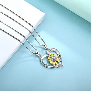STARCHENIE Mother Necklace Sterling Silver Sunflower Heart Mother and Daughter Matching Necklace Set for 2 Necklace for Women