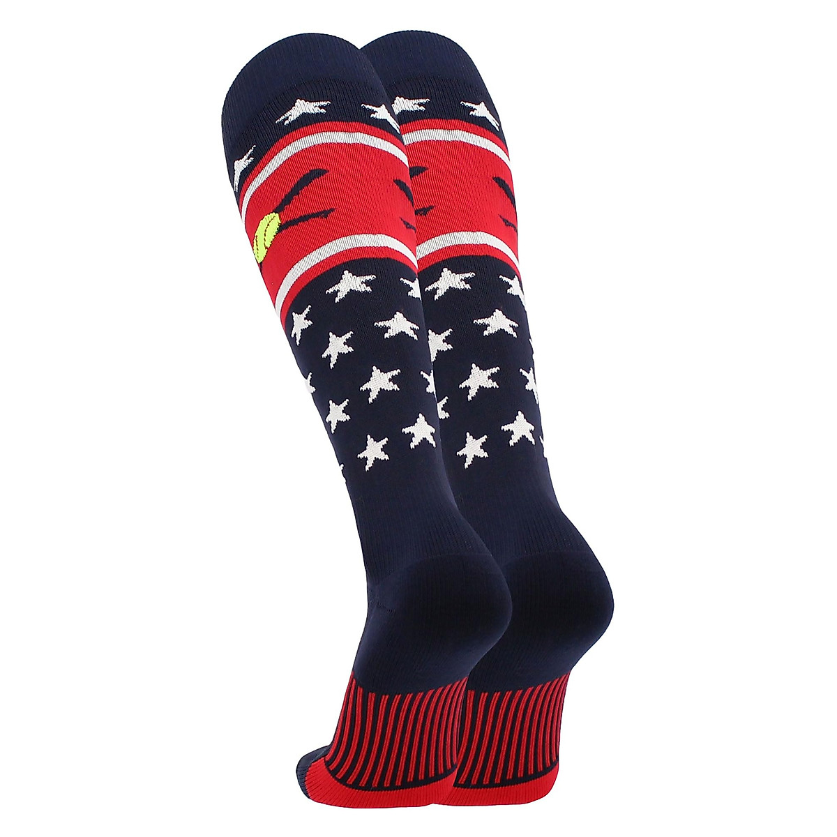 TCK Patriotic USA Softball Socks with Softball Bats (Navy/Red/White, Small)