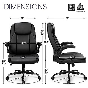 NEO CHAIR Ergonomic Office Chair PU Leather Executive Chair Padded Flip Up Armrest Computer Chair Adjustable Height High Back Lumbar Support Wheels Swivel for Gaming Desk Chair (Black)