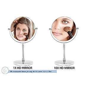 TAOKEY 8Inch 10X Magnifying Mirror, Double Sided Makeup Mirror on Round Stand for Tabletop, Bedroom Vanity Desk and Bathroom Counter - Free Standing Double Sided 10X/1X Magnification Mirror.
