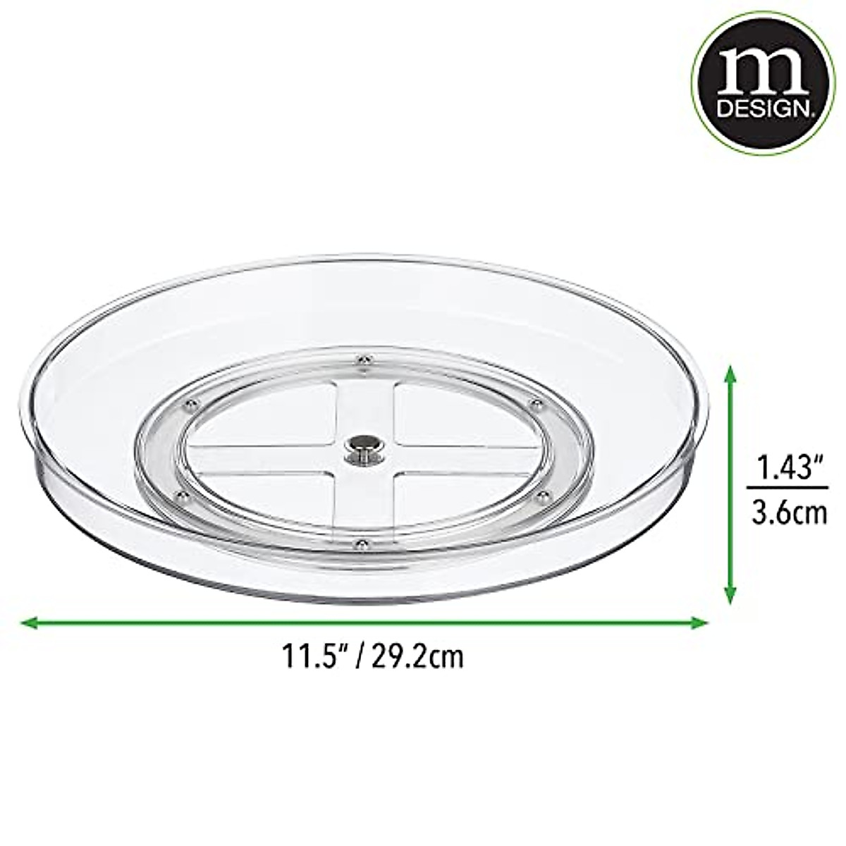 mDesign Lazy Susan Turntable Plastic Spinner for Kitchen/Bathroom, Pantry, Fridge, Cupboards, or Counter Organizing, Fully Rotating Organizer for Food, 11.5" Round - Lumiere Collection - 2 Pack, Clear