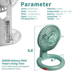 Alioth Portable Desk Fan, Personal Fan,Foldable and Rechargeable, 3 Speeds Super Quiet Battery Operated Fan for Office, Home, Outdoor (White)