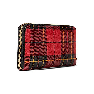 COACH Novelty Box Program Plaid Print Slim Accordion Zip Red Multi One Size