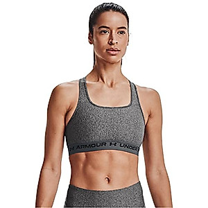 Under Armour Womens Crossback Mid Impact Heather Sports Bra , Charcoal Light Heather (019)/Black , Medium