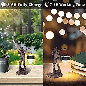 Garden Frog Statues Outdoor Decor with Waterproof Solar Frog Figurine Lights for Patio Yard Lawn Outdoor Decorations 6.6"