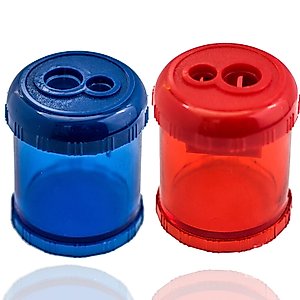 WEKOIL Manual Pencil Sharpener Dual Twin Holes Duty Metal Sharp Blade Crayon XL Sharpener with Large Round Catches Sharpening Regular HB Pencils Graphite Colored Jumbo Pencils for Designers Teachers