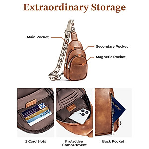 CHOLISS Small Sling Bag for Women Leather Crossbody Fanny Packs Chest Bag for Women, Brown