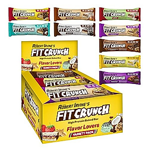 FITCRUNCH Snack Size Protein Bars, Designed by Robert Irvine, 6-Layer Baked Bar, 3g of Sugar, Gluten Free & Soft Cake Core (9 Count, Flavor Lovers)