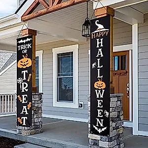 Halloween Decorations Outdoor Banners Trick or Treat Happy Halloween Decorative Hanging Banner for Front Door Porch Yard Sign Indoor Home Wall Decor Halloween Party Supplies Welcome Signs