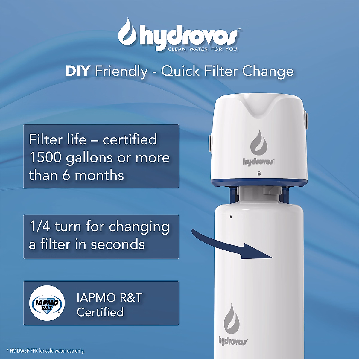 Premium Under Sink Replacement Water Filter, IAPMO Certified Reduces PFOA, PFAS, Microplastics, Lead, Cysts, Pharmaceuticals, Chlorine Taste & Odor, 1.5 GPM, Fits DWSP/DWSS Water Filter Systems