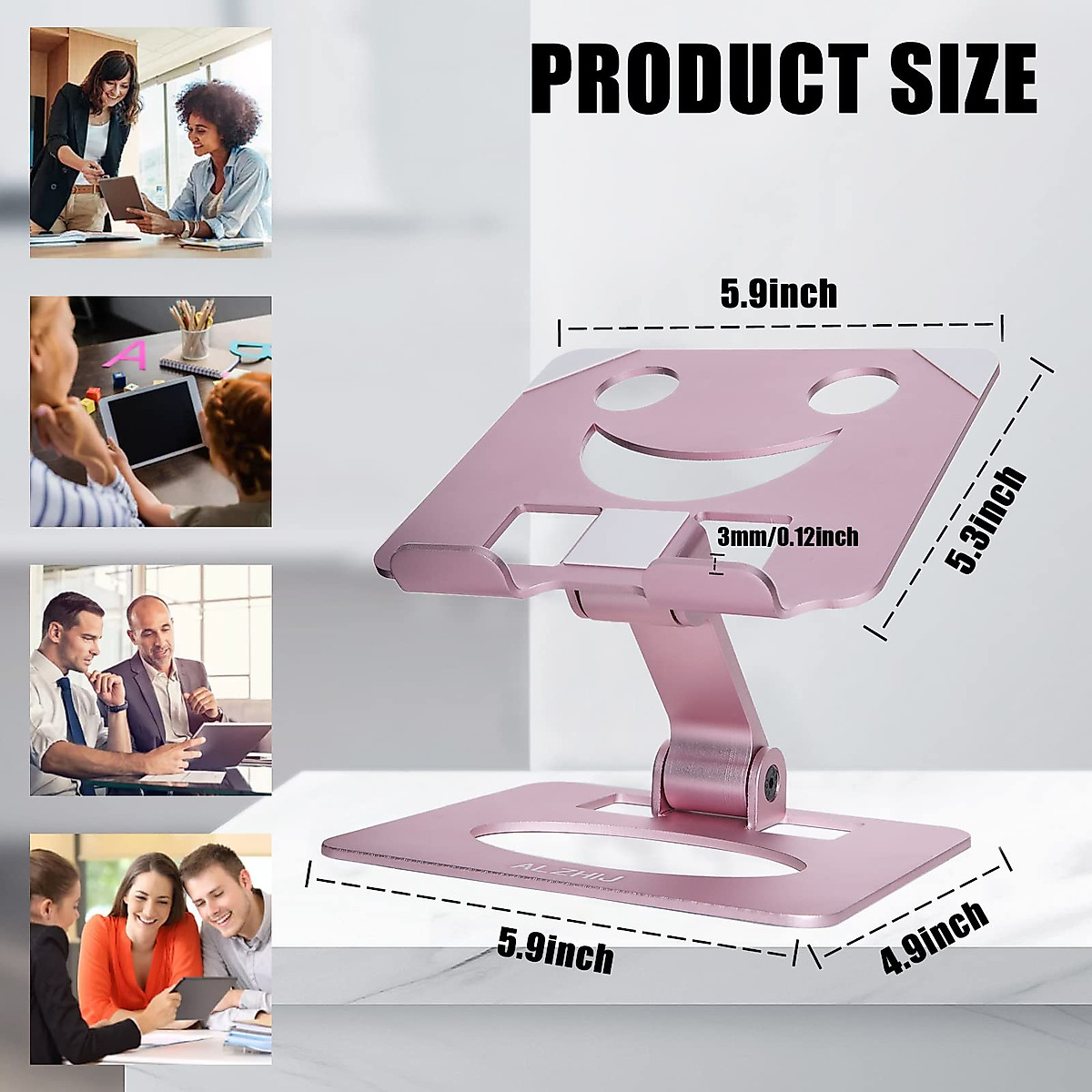 ALZHIJ Portable Tablet Holder Stand - Aluminum Alloy Desktop Stand Adjustable Angle&Height, Compatible with Tablets up to 12IN Wide, Pink