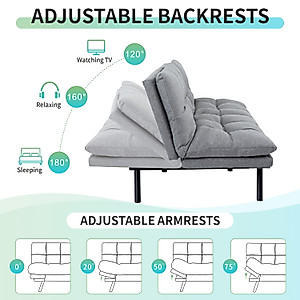 MUUEGM Futon Sofa Bed,Convertible 71" Couch Sofa, Modern Grey Sleeper Sofa with Adjustable Backrest for living room,Memory Foam Sofa Futon Couch Bed,Light Grey