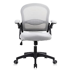 Office Chair, Ergonomic Chair Home Office Desk Chairs, Breathable Mid-Back Comfortable Mesh Computer Chair with PU Silent Wheels, Flip-up Armrests, Tilt Function, Lumbar Support (Black/Grey)