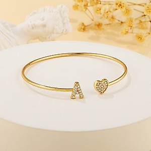 Gold Initial Bracelets for Girls - 14K Gold Plated Letter C Initial Bracelet for Girls Gold Bangle Bracelets for Women Heart Bracelet for Teen Girls Gold Bracelets for Women Teenager Girls Gifts
