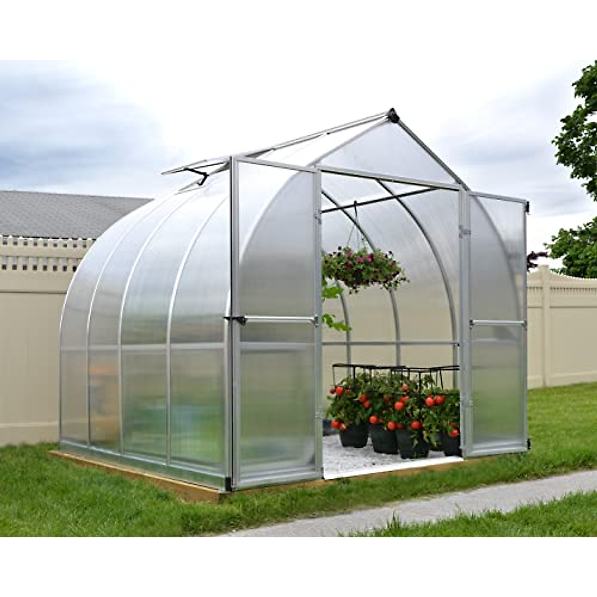 Palram - Canopia Bella Hobby Greenhouse, 8' x 8', Silver with Twin Wall Glazing